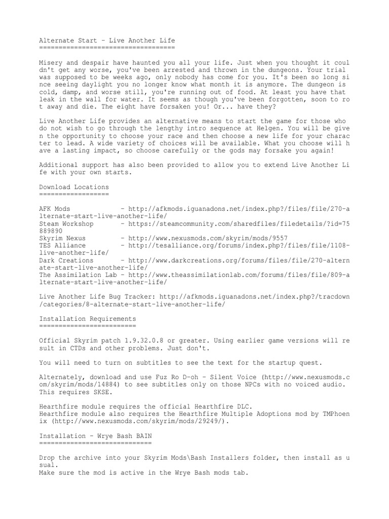 Alternate Start - Live Another Life Mod | PDF | Leisure