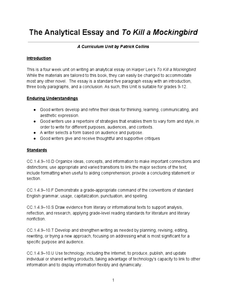 The Analytical Essay And: To Kill A Mockingbird | PDF | To Kill A ...