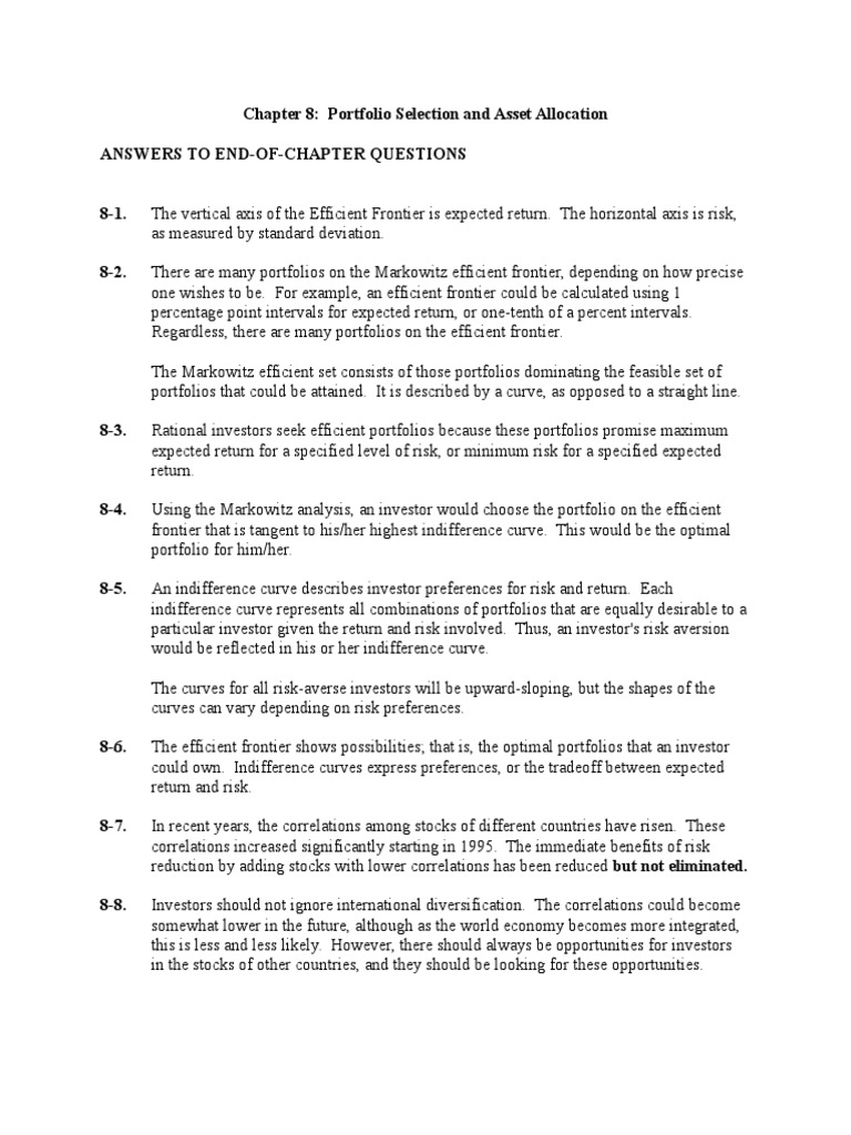 FIN 352 Solutions Chapter 8 | PDF | Diversification (Finance) | Asset ...