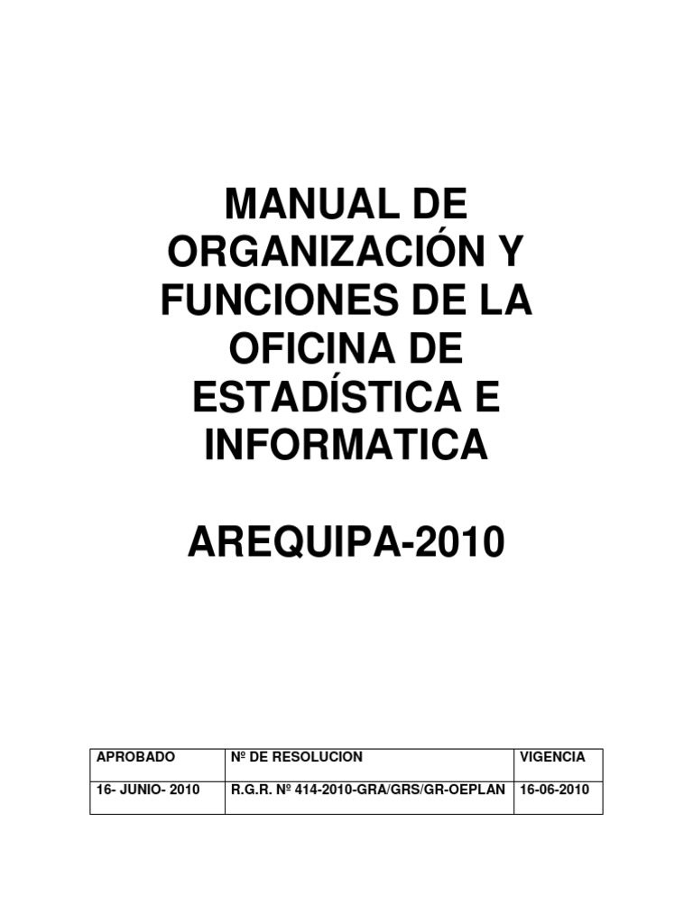 Manual de Organizacion y Funcion de La Oficina de Estadistica | Descargar gratis PDF | Hospital ...