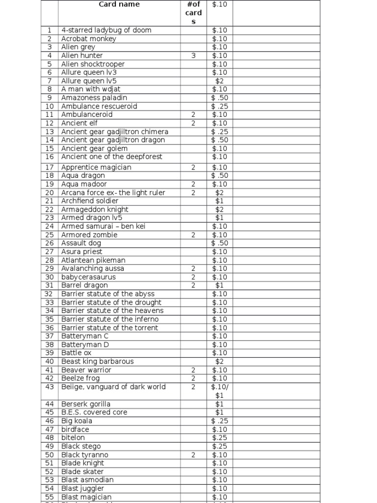 YU-GI-OH Card List: Monsters | PDF | Unrest | Leisure