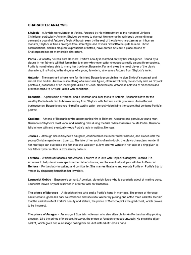 Character Analysis | PDF | The Merchant Of Venice | Shylock