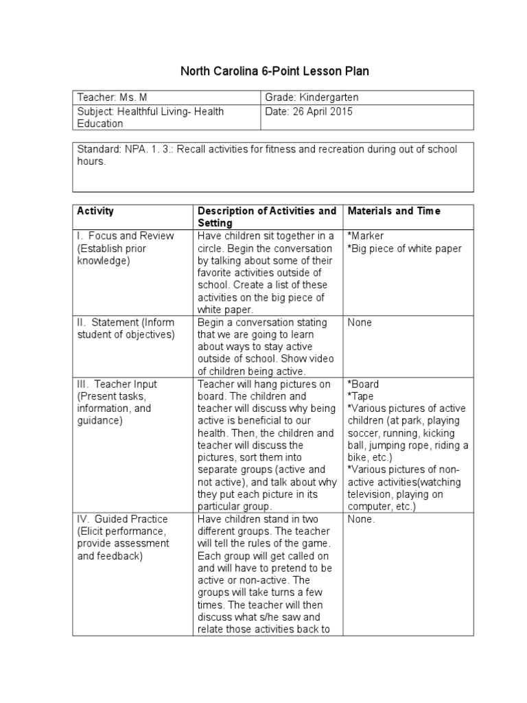 6pt Lesson Plan | PDF
