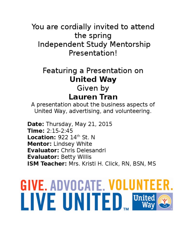 United Way Presentation Invitation | PDF | Social Science | Religion ...