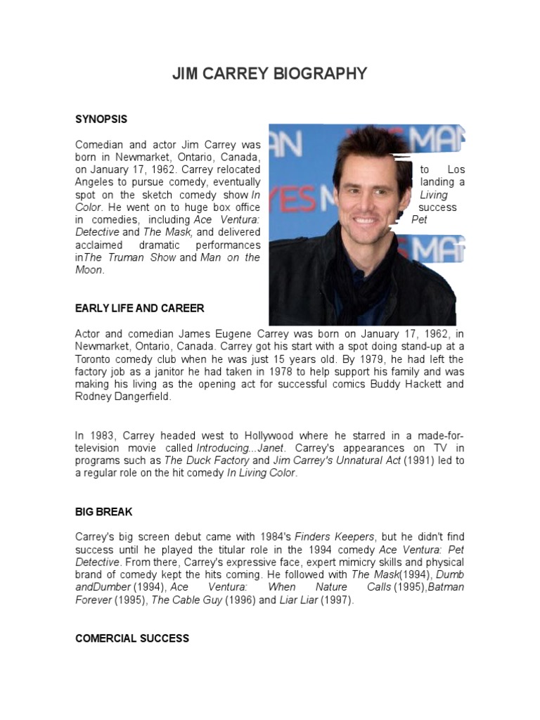 Jim Carrey Biography: Synopsis | PDF | Stand Up Comedy