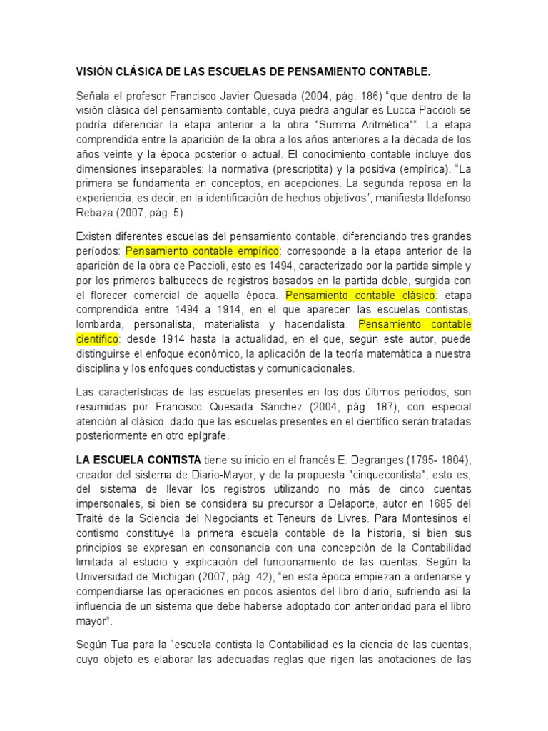 Visión Clásica de Las Escuelas de Pensamiento Contable | PDF ...