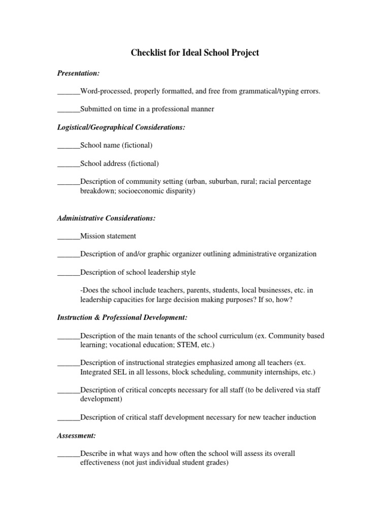 Ideal School Project Checklist Guide | PDF | Business