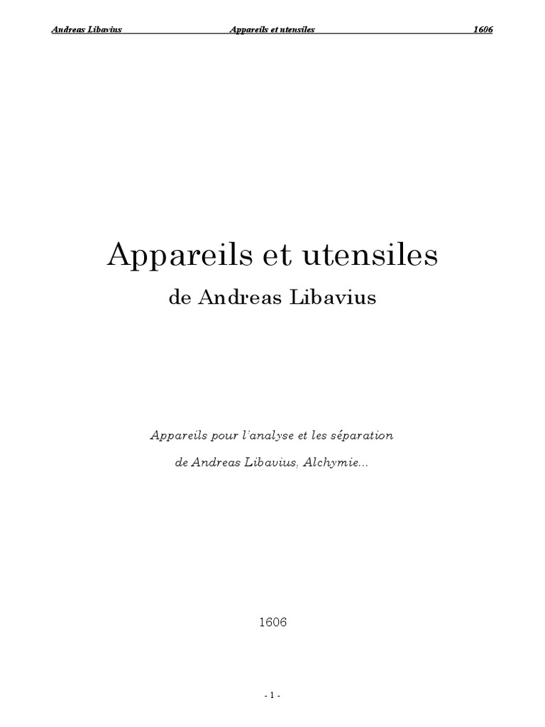 Appareils et ustensiles d'Andreas Libavius | PDF | Éléments chimiques ...