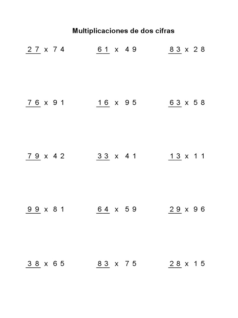 Hojas De Trabajo De Multiplicación De Dos Dígitos Para Imprimir