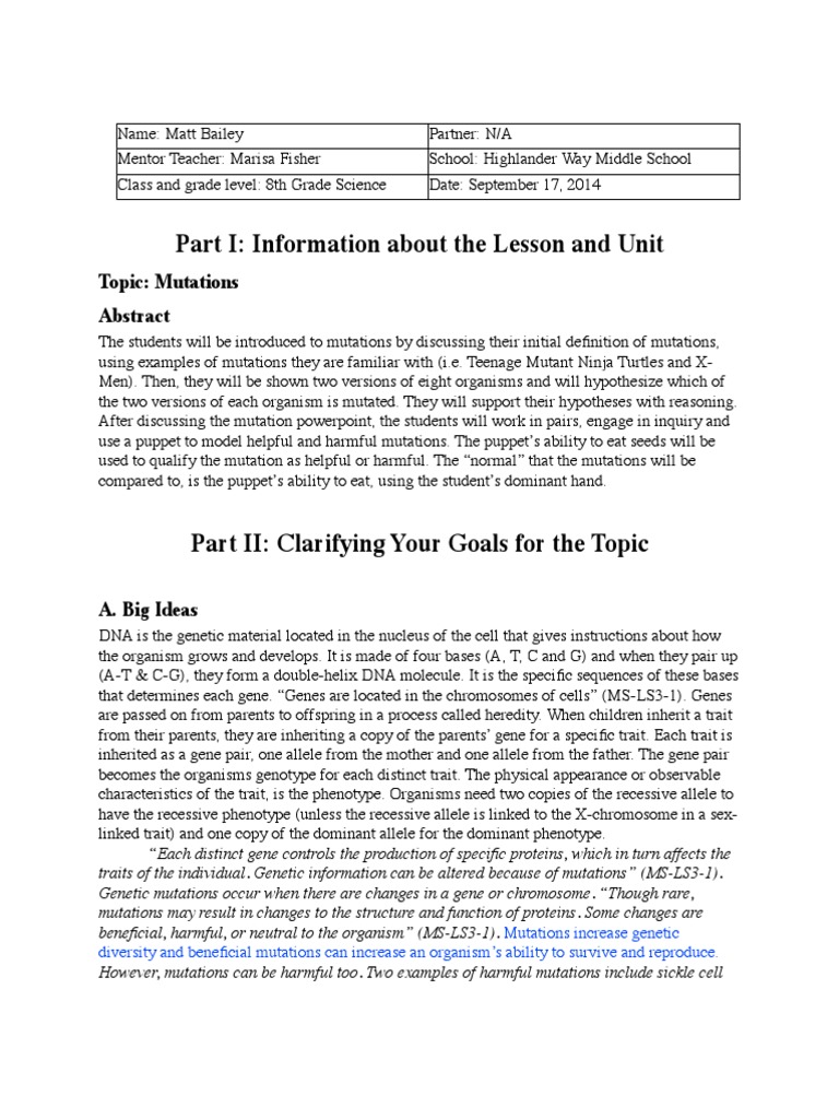 8th Grade Science: Mutations Lesson | PDF | Dominance (Genetics) | Heredity