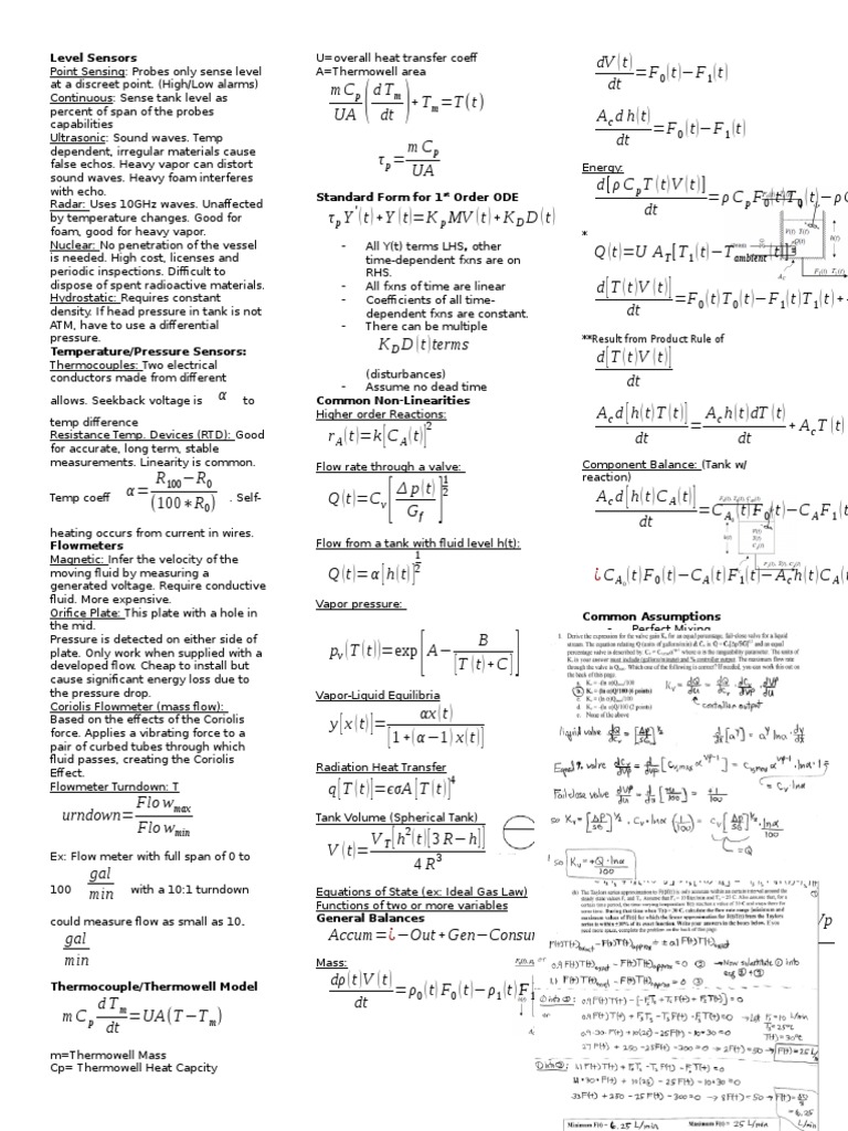 Process Control Formula Sheet | PDF | Flow Measurement | Classical ...