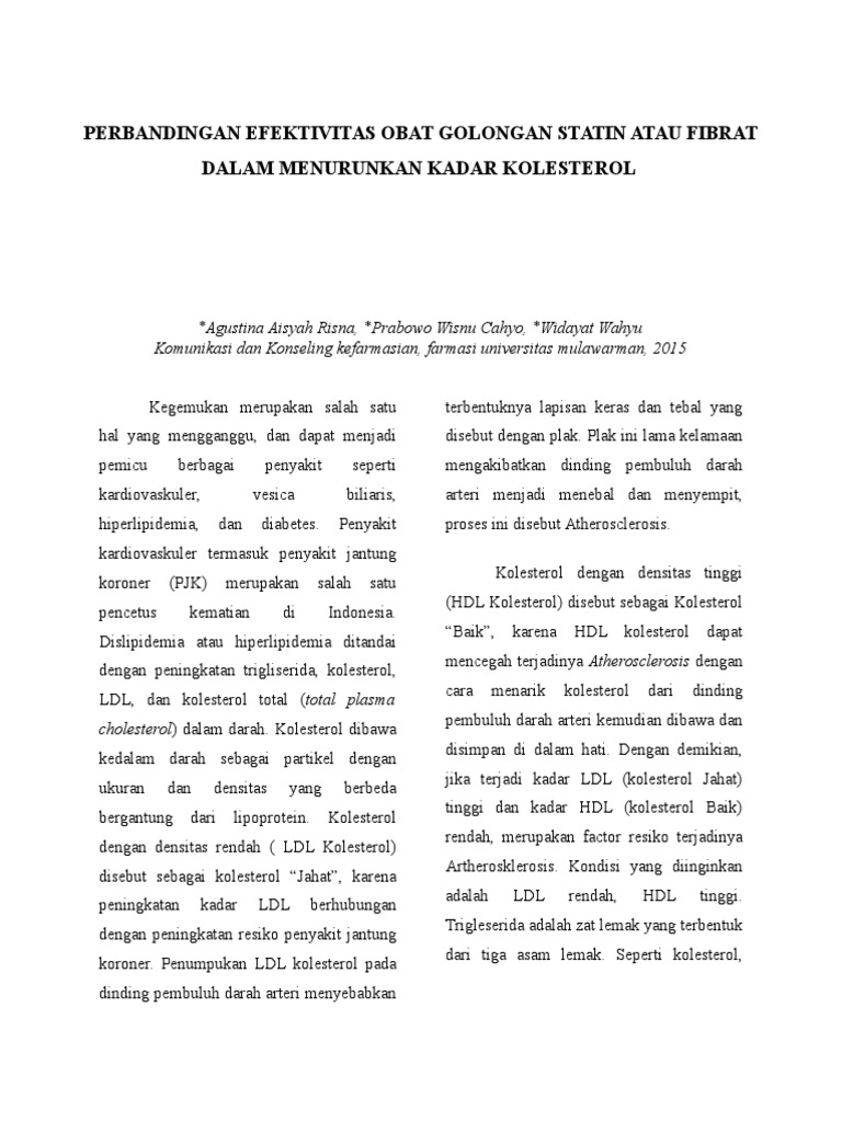 Perbandingan Efektivitas Obat Golongan Statin Atau Fibrat Dalam ...