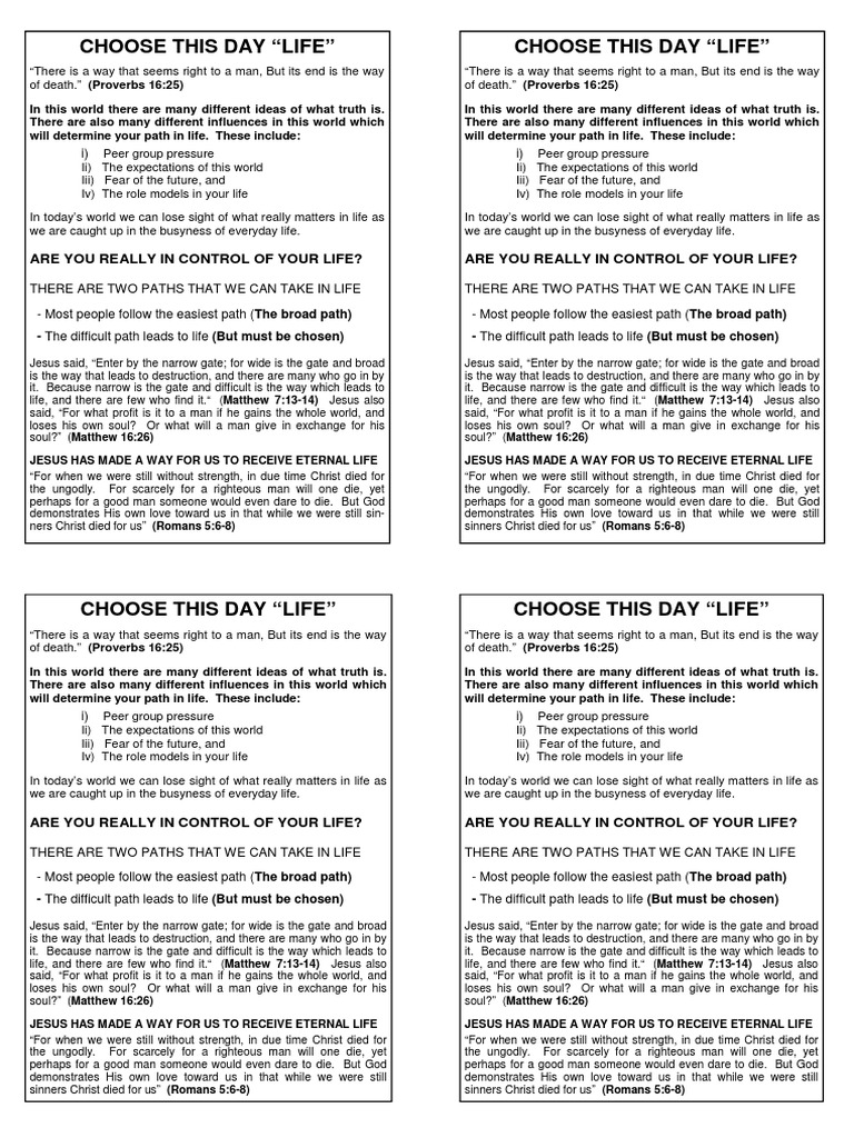 Choose This Day "Life" Choose This Day "Life" | PDF | Gospel Of Matthew ...