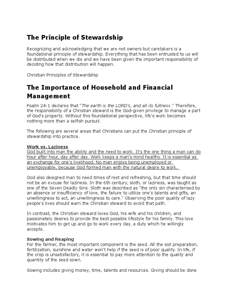 The Principle of Stewardship | PDF | Sowing | Seven Deadly Sins