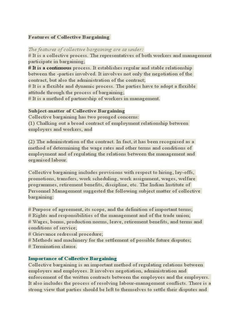 Features of Collective Bargaining | PDF | Collective Bargaining | Trade ...