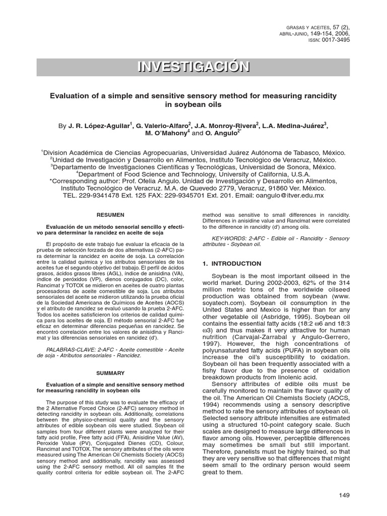 Method For Measuring Rancidity | PDF | Aceite vegetal | Correlación y ...