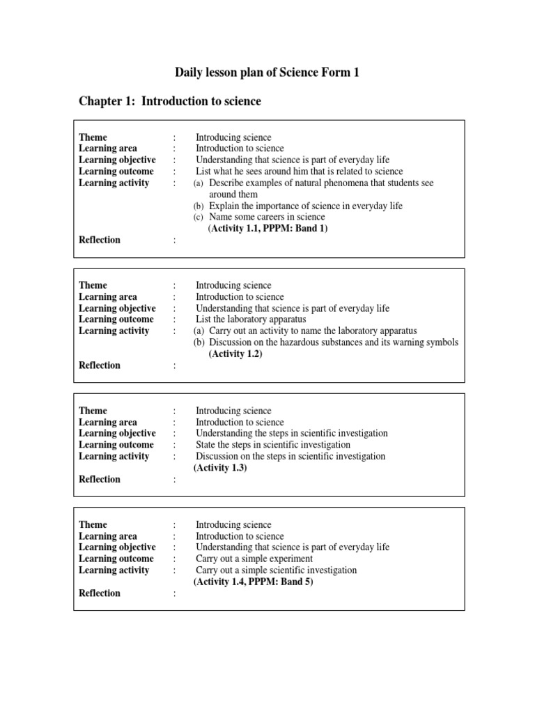 Dayly Science Form 1 Lessonlan 2015 | PDF | Heat Transfer | Breathing