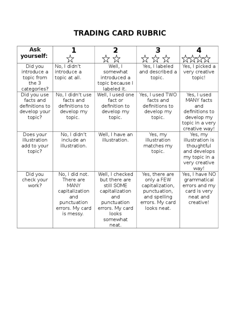 Trading Card Rubric | PDF
