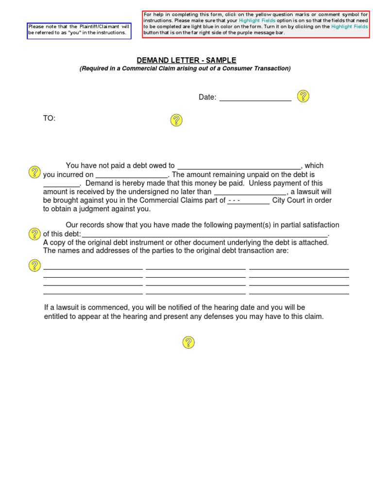 Demand Letter - Sample: (Required in A Commercial Claim Arising Out of ...
