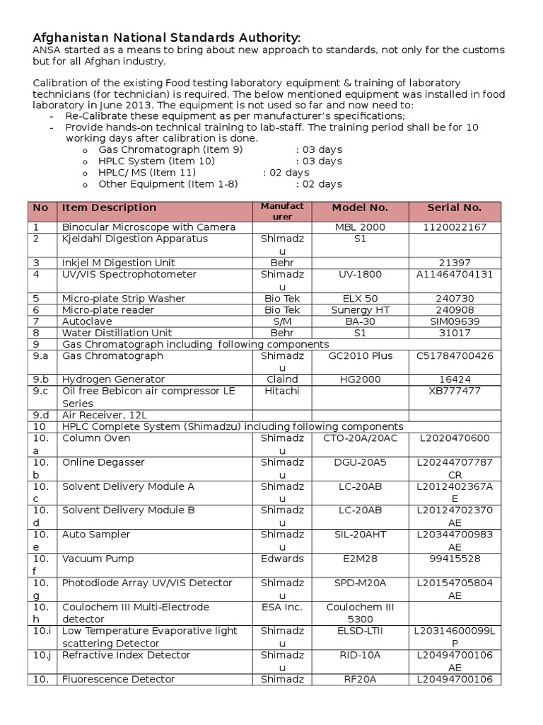 Calibration of Food Testing Laboratory Equipment | PDF