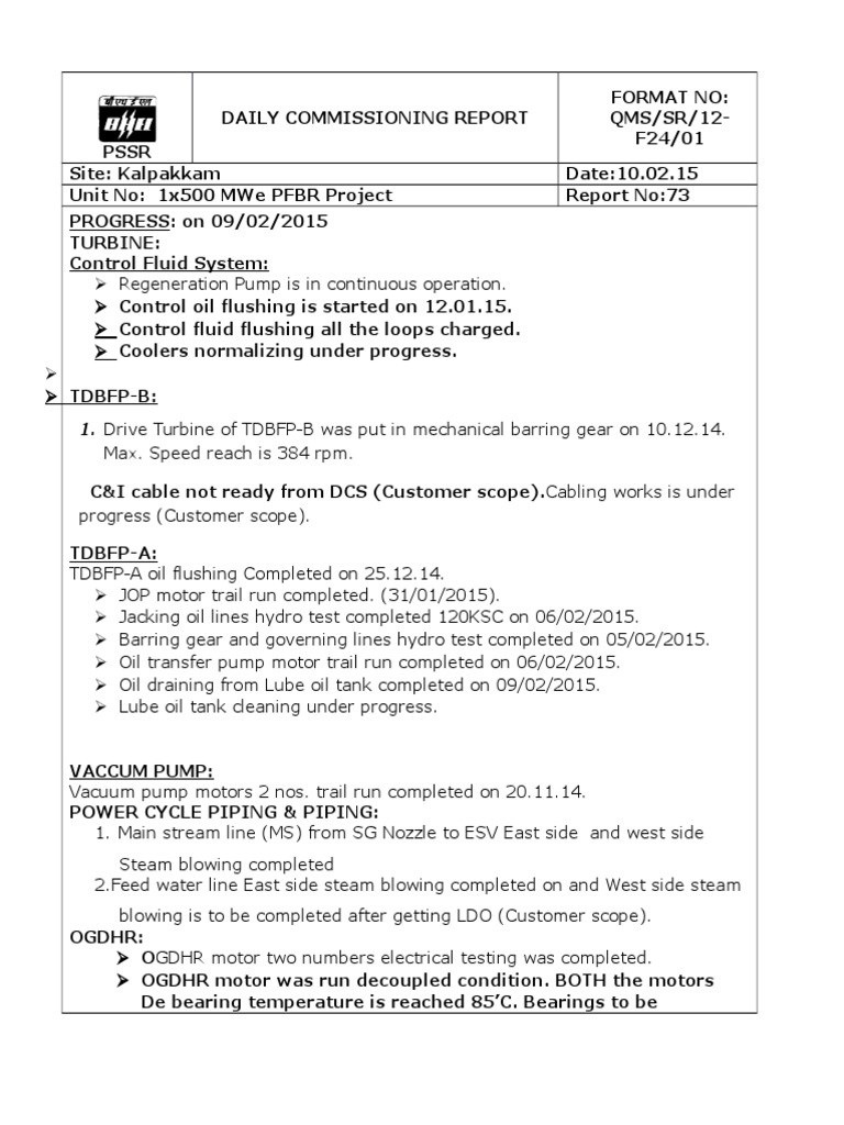 Commissioning Status 10022015 | PDF