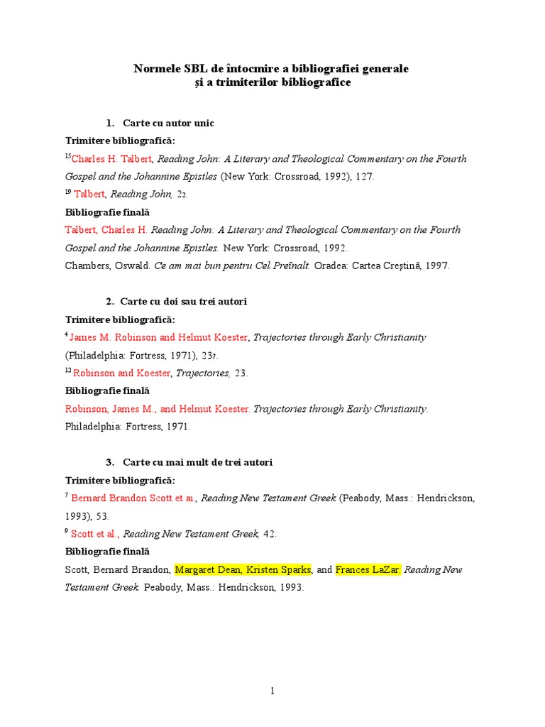Normele SBL de Întocmire A Bibliografiei Generale | PDF | Gospel Of ...