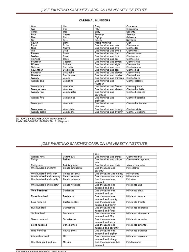Cardinal Numbers in English and Spanish | PDF | Travel | Foreign ...