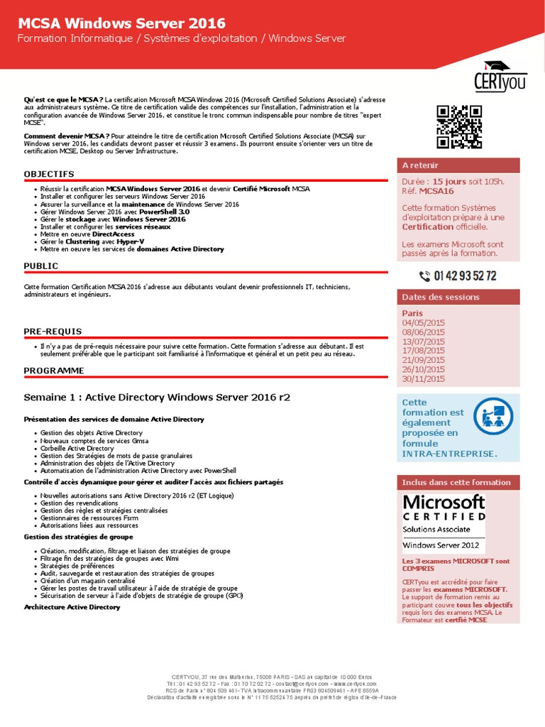 Formation MCSA Windows Server 2016 | PDF | Active Directory | Stratégies de groupe