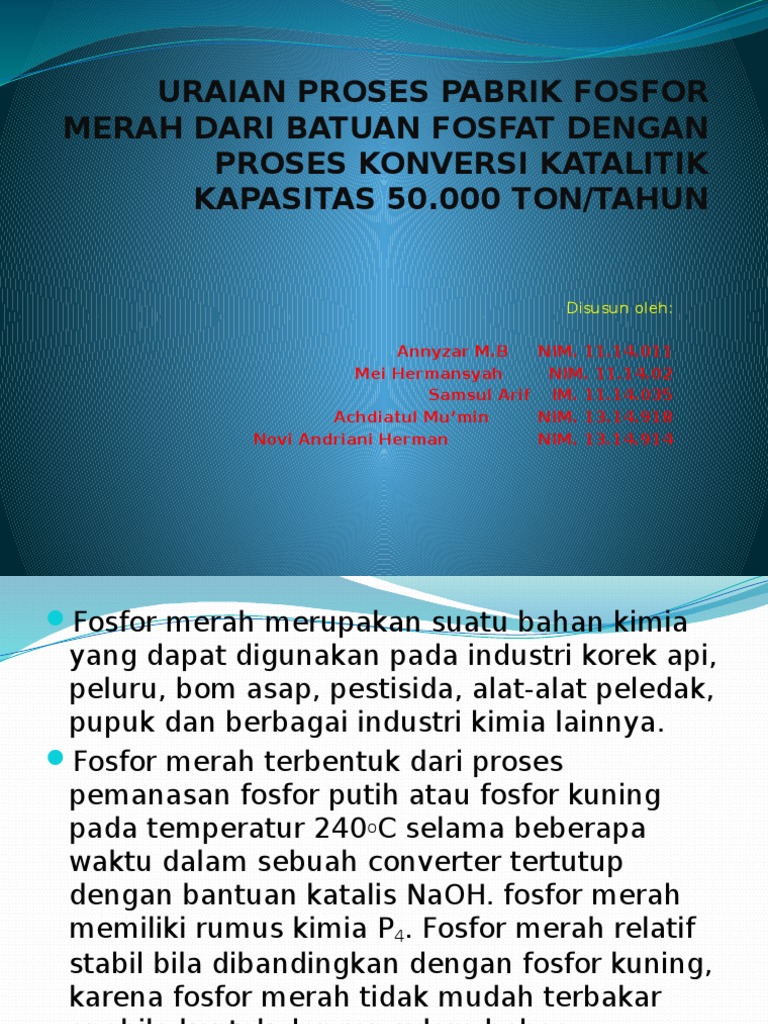 Uraian Proses Pabrik Fosfor Merah Dari Batuan Fosfat | PDF