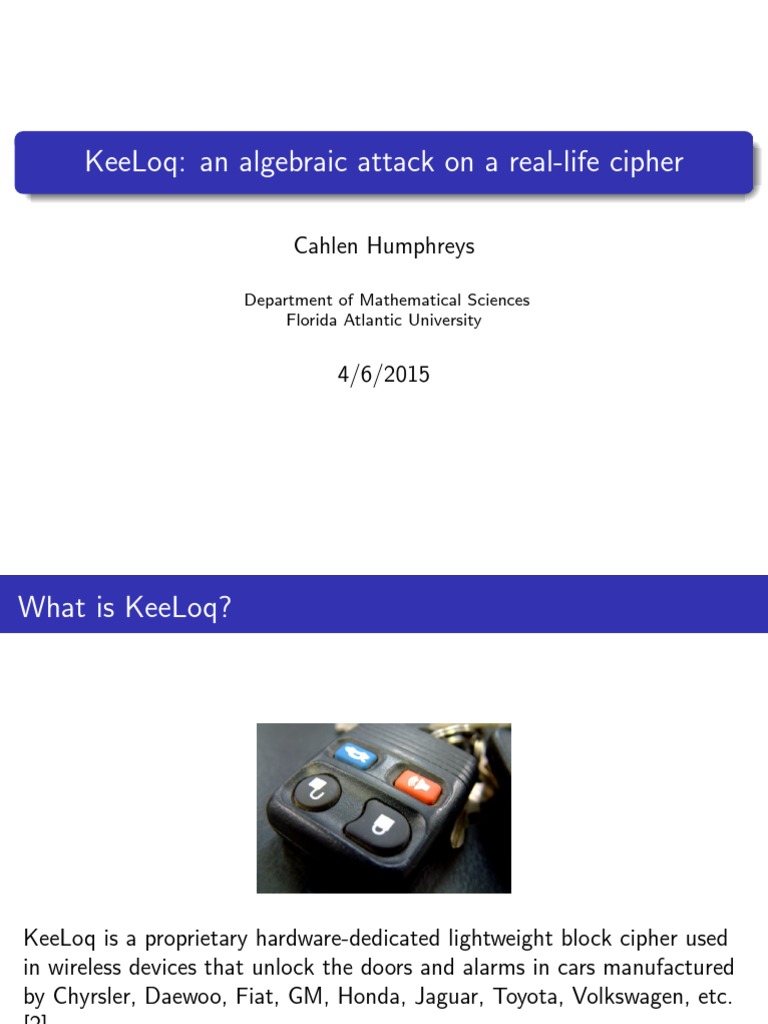 Keeloq: An Algebraic Attack On A Real-Life Cipher | PDF | Security ...