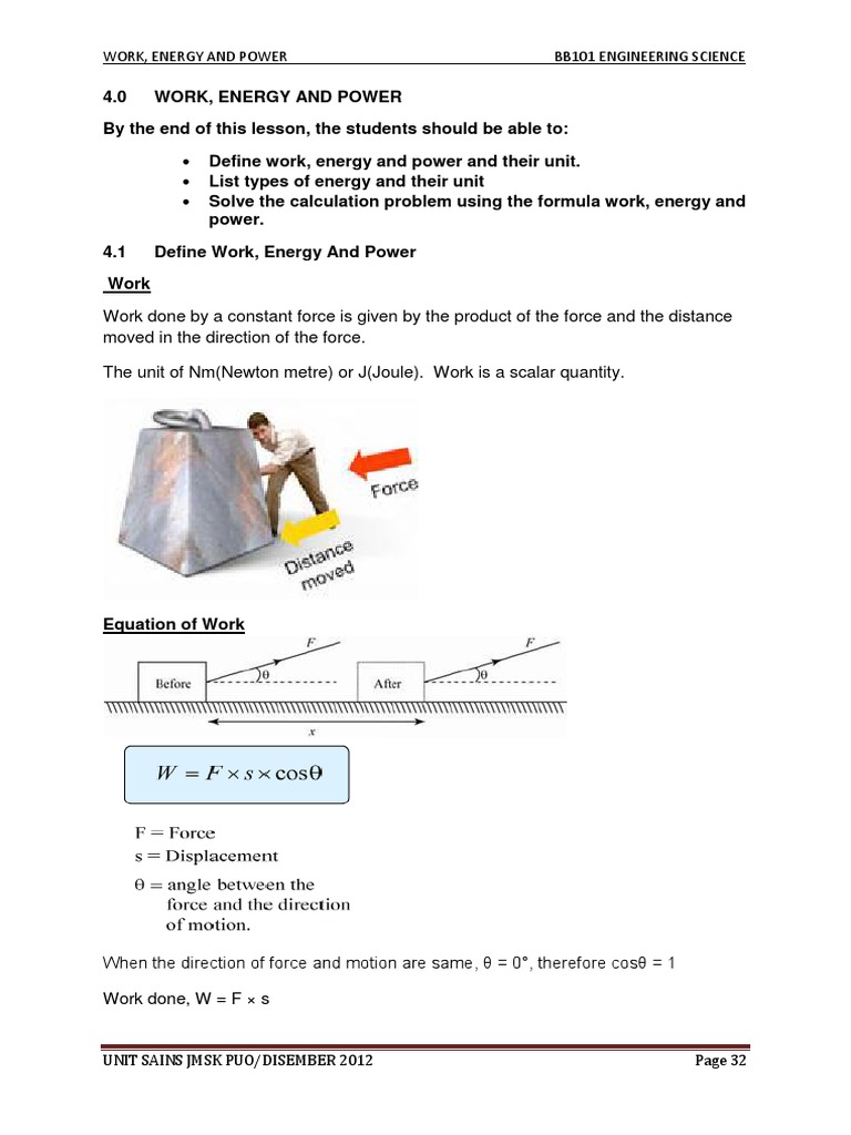 BB101 Engineering Science Chapter 4 Work Energy Power | PDF | Potential ...