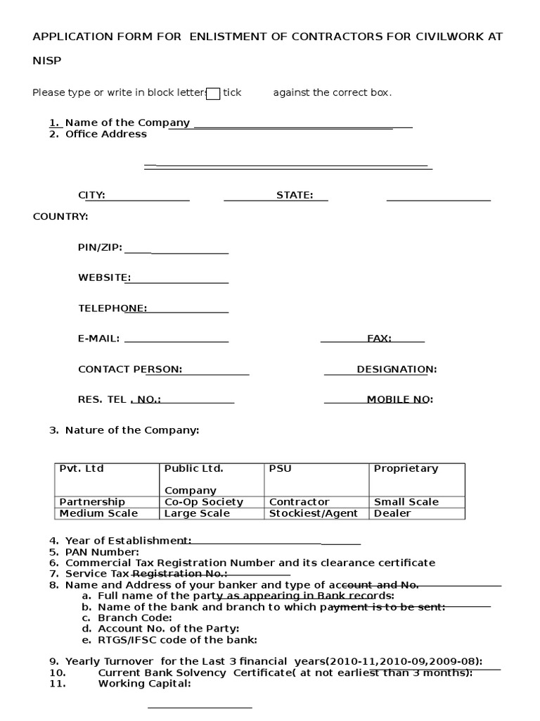 Contractor Enlistment Application Form | PDF | Economies | Government