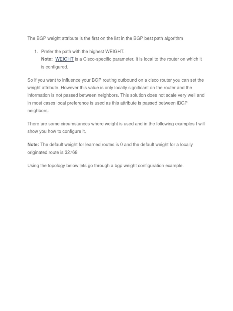 BGP Weight Attribute | PDF | Router (Computing) | Network Architecture