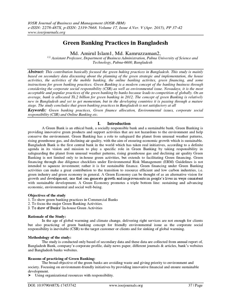 Green Banking Practices in Bangladesh | PDF | Green Economy ...