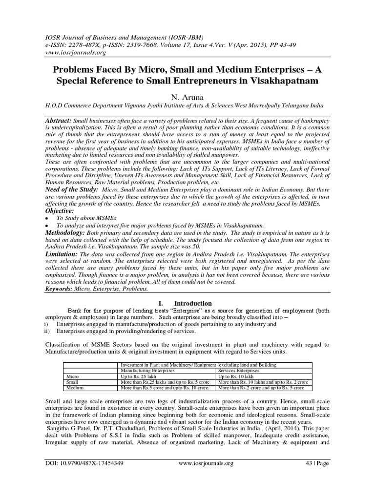 Problems Faced By Micro Small And Medium Enterprises A Special