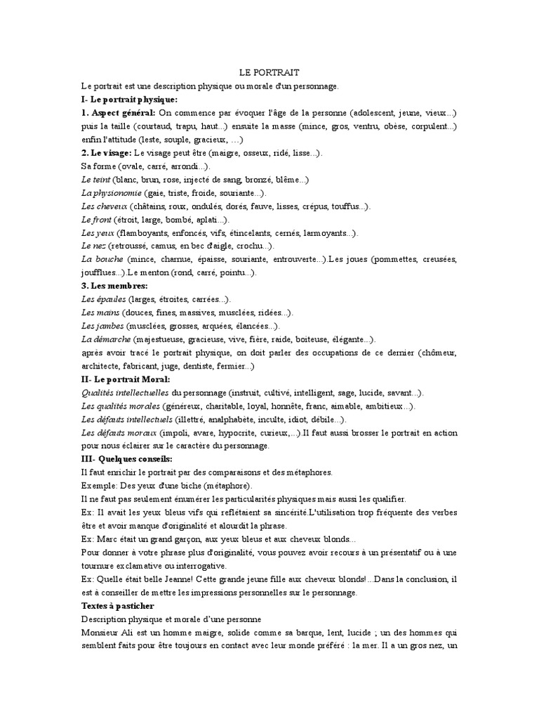Exercices Sur Le Portrait Physique Et Moral – DPNWN
