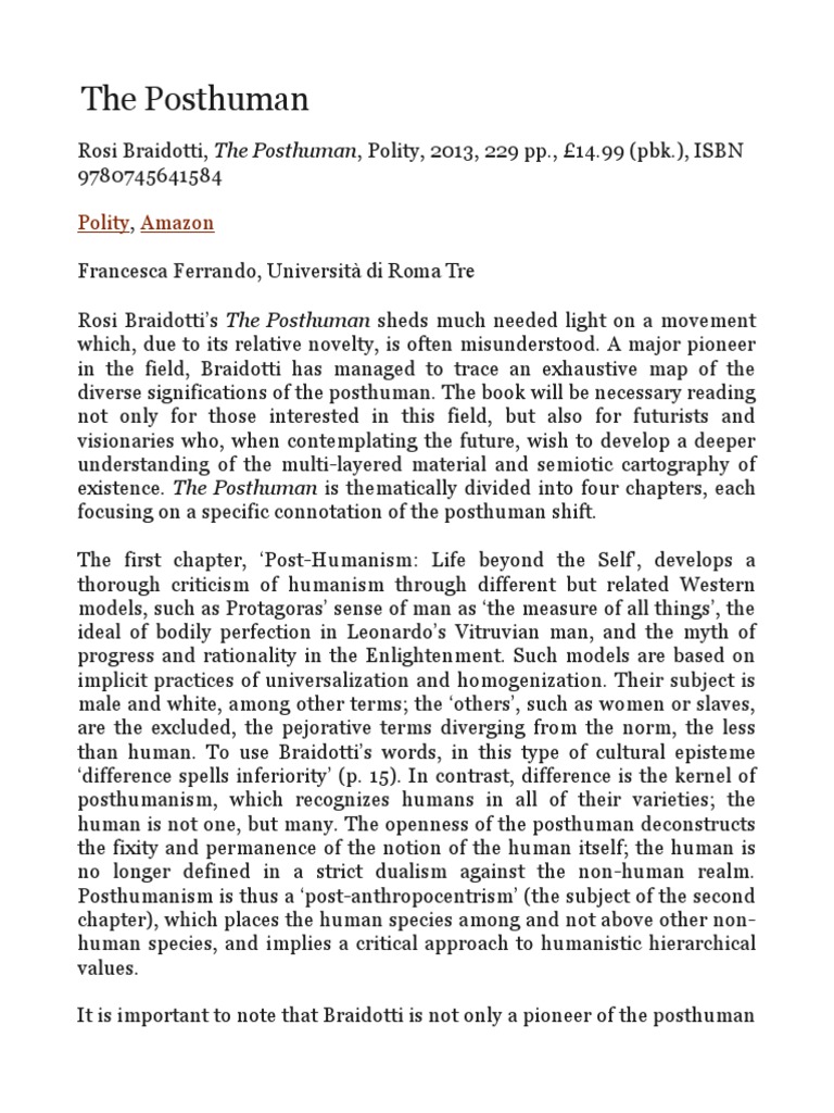 Braidotti The Posthuman-Libre | PDF | Posthuman | Materialism