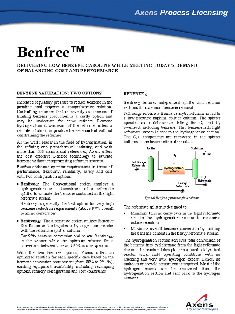 Benfree From Axens | PDF | Chemical Process Engineering | Chemistry