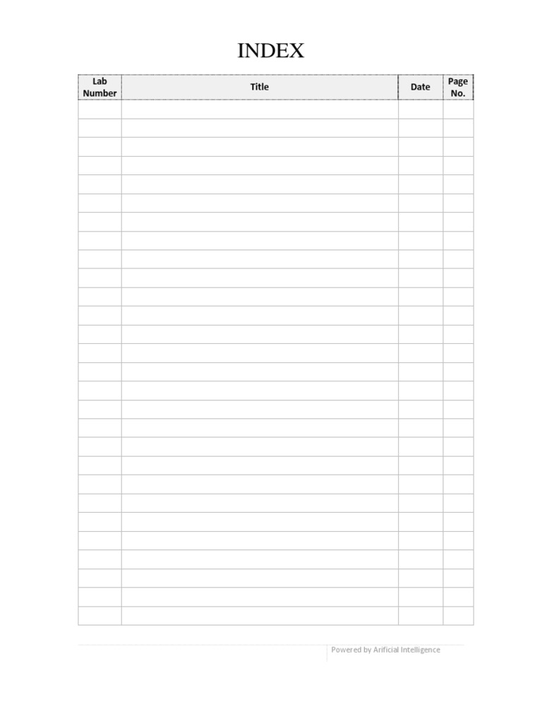 Workbook Index | PDF