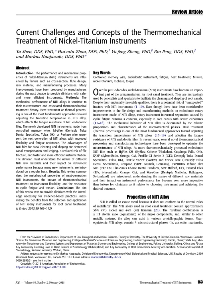 Current Challenge and Concepts of The Nickel Titanium Instruments | PDF ...