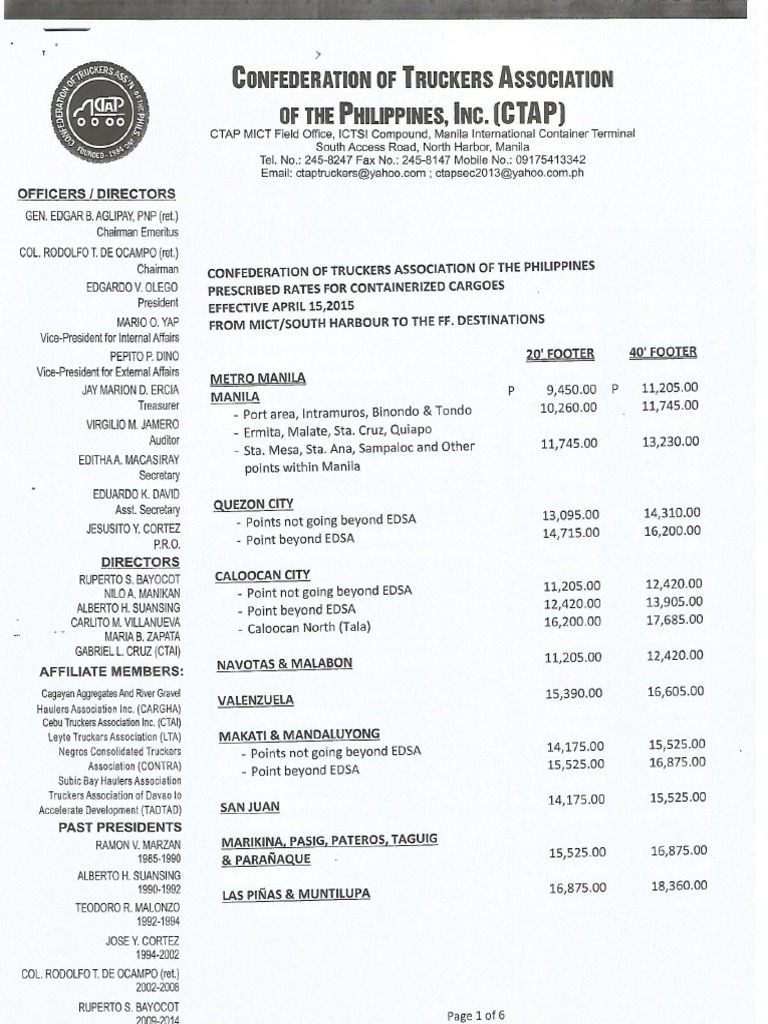 CTAP guide rates effective 15 Apr 2015