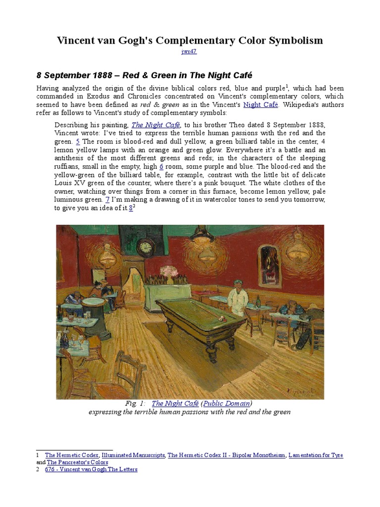 Vincent Van Gogh's Complementary Color Symbolism | PDF | Vincent Van ...