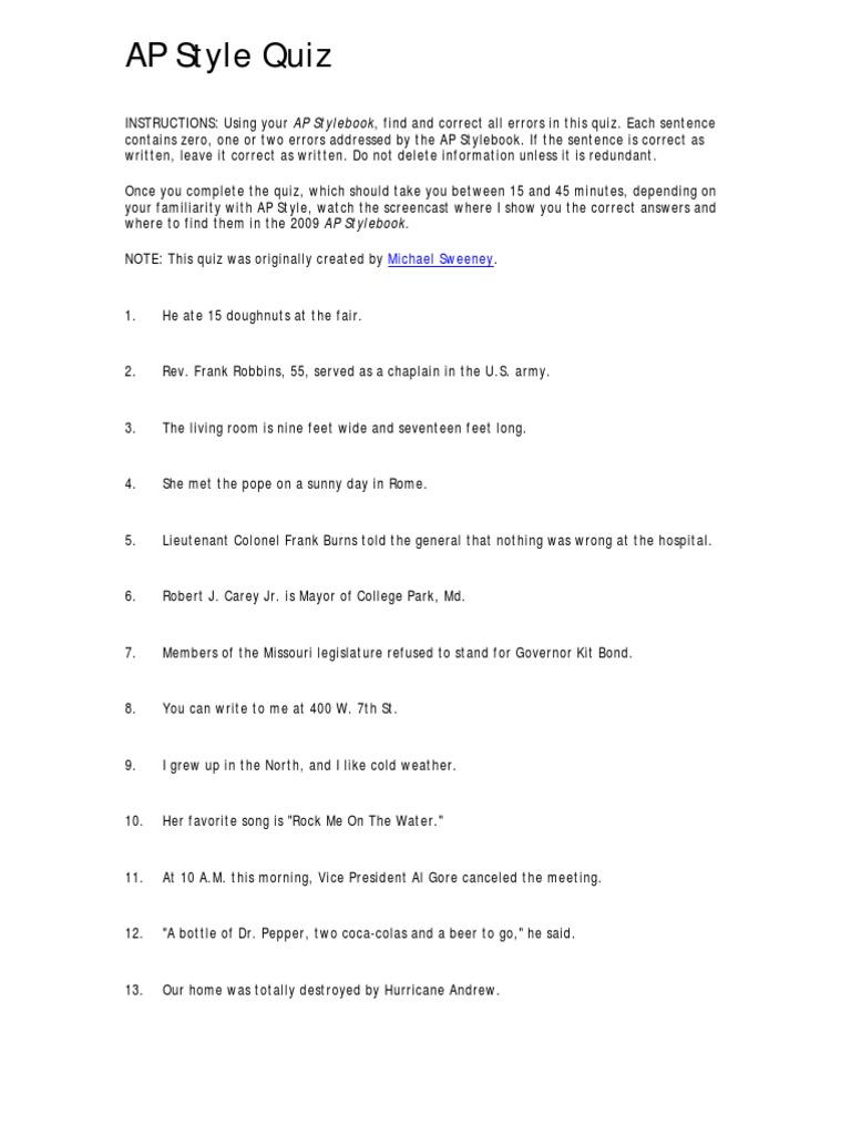 AP Style Quiz | PDF | Violence