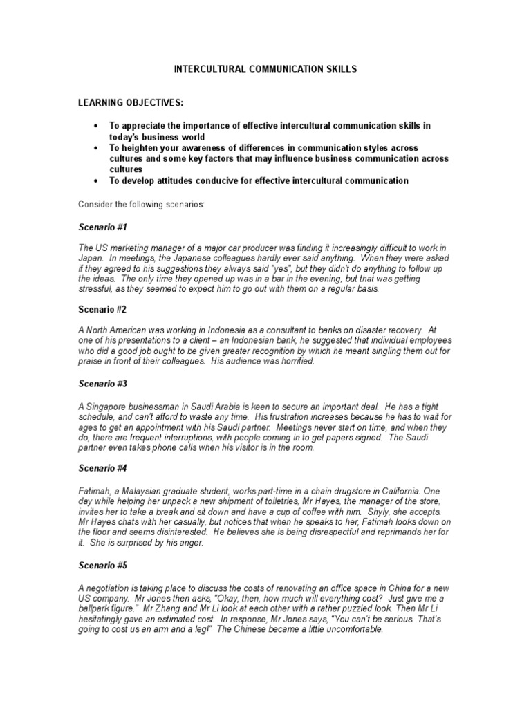 Intercultural Communication Skills Guide | PDF | Nonverbal ...