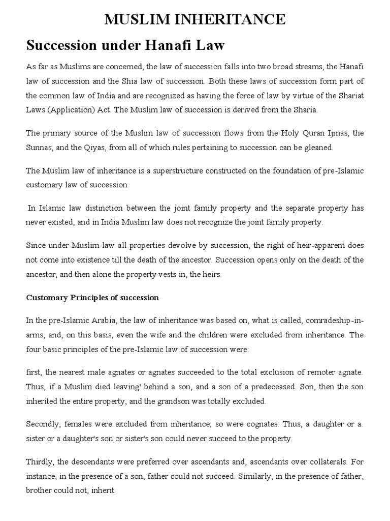 Muslim Inheritance Rules Under Hanafi Law | PDF | Inheritance | Sharia