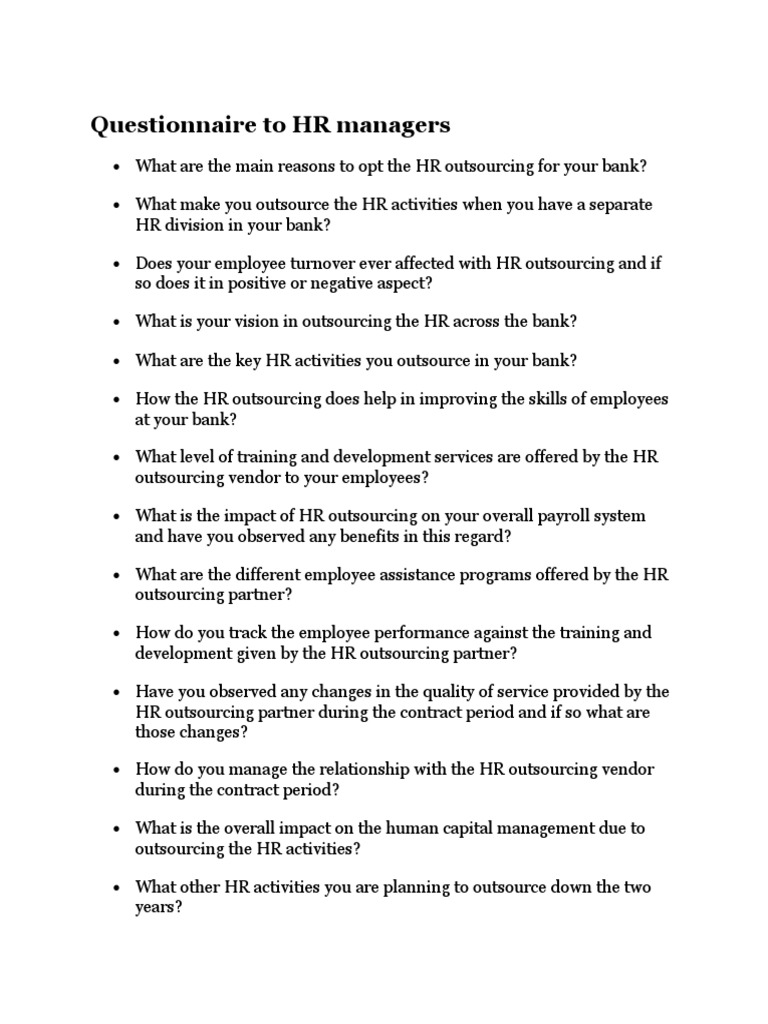 Questionnaire | PDF | Outsourcing | Employment