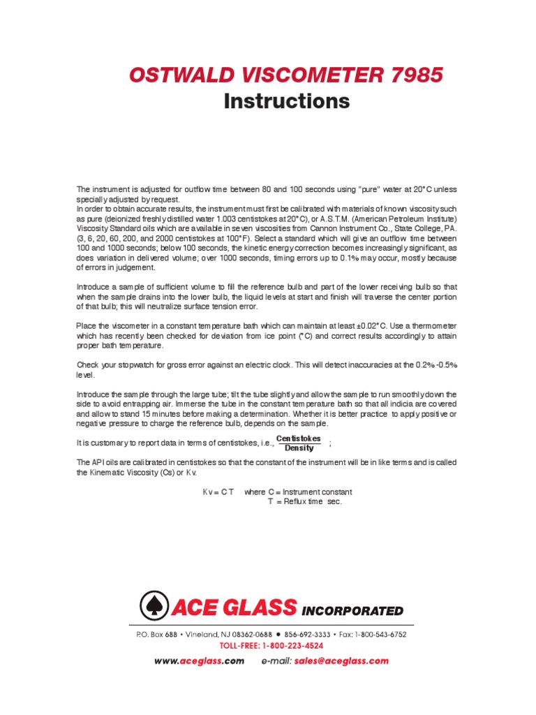 Ostwald Viscometer 7985: Instructions | PDF