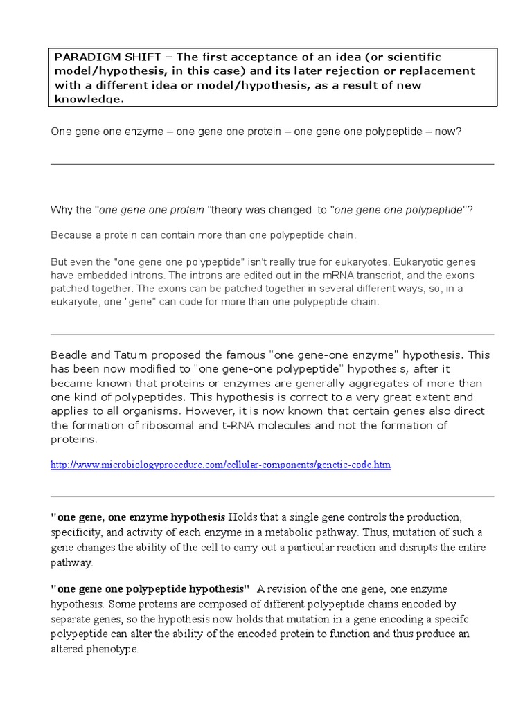 One Gene One Enzyme Theory | Download Free PDF | Gene | Biochemistry