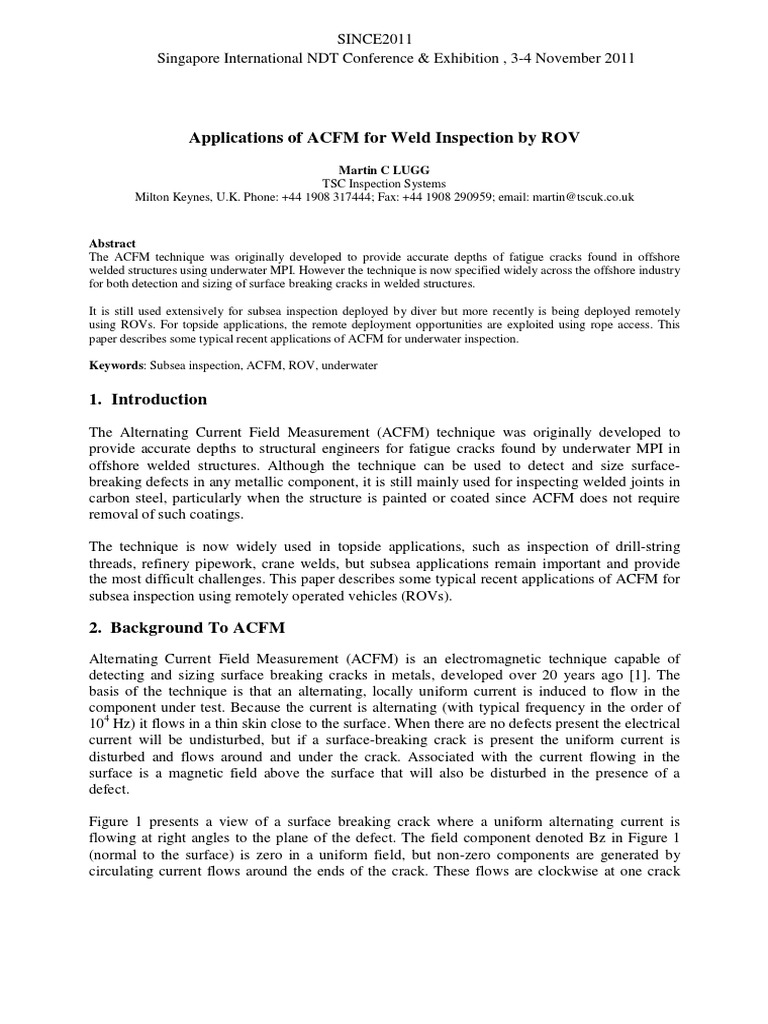Applications of ACFM For Weld Inspection by ROV | PDF | Underwater ...