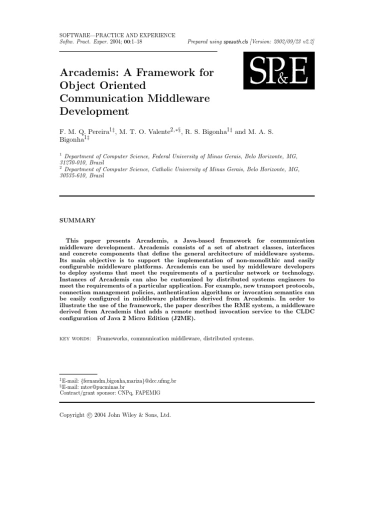 Arcademis A Framework For Object Oriented Communication Middleware Development Pdf Common